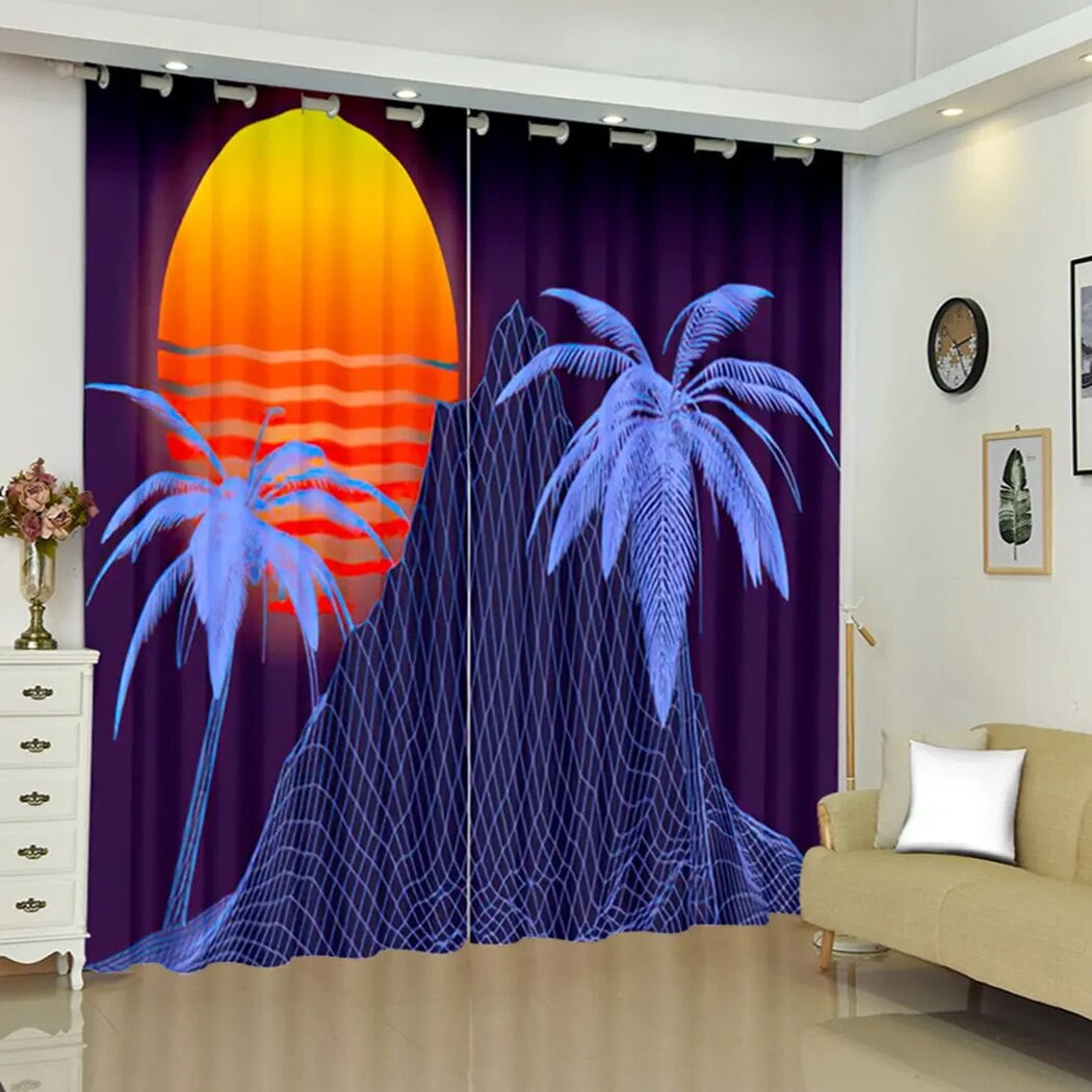 Summer Tropical Palm Trees Curtain Geometric Texture Polyester Pongee ...