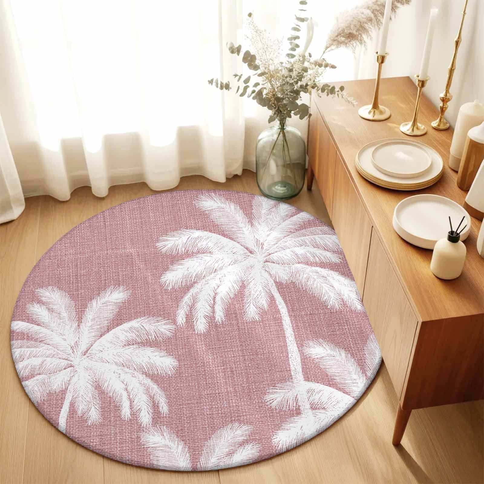 Summer Tropical Palm Trees Round Area Rug 3ft,Living Room Rug Non-Slip ...