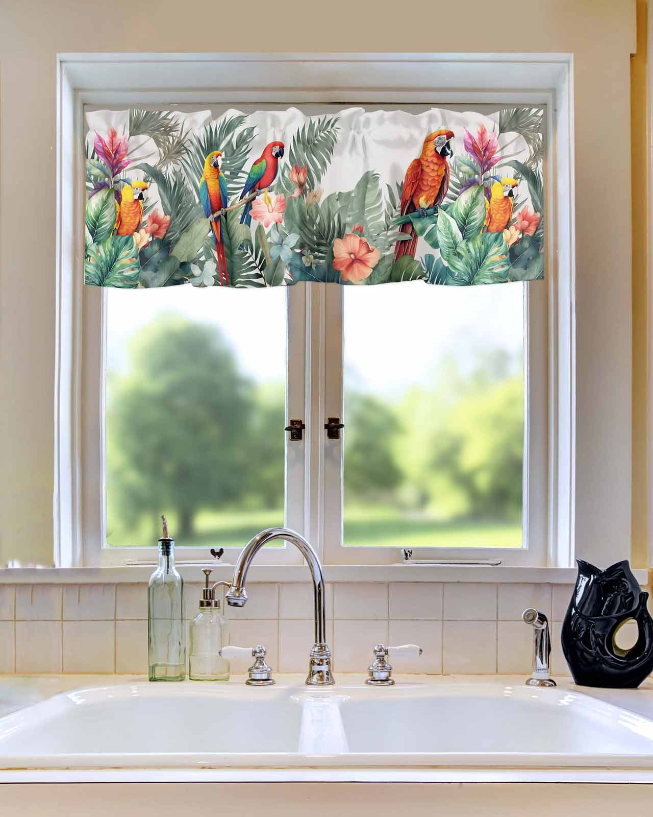 Summer Tropical Parrot Palm Leaf Window Valances for Kitchen,Rod Pocket ...