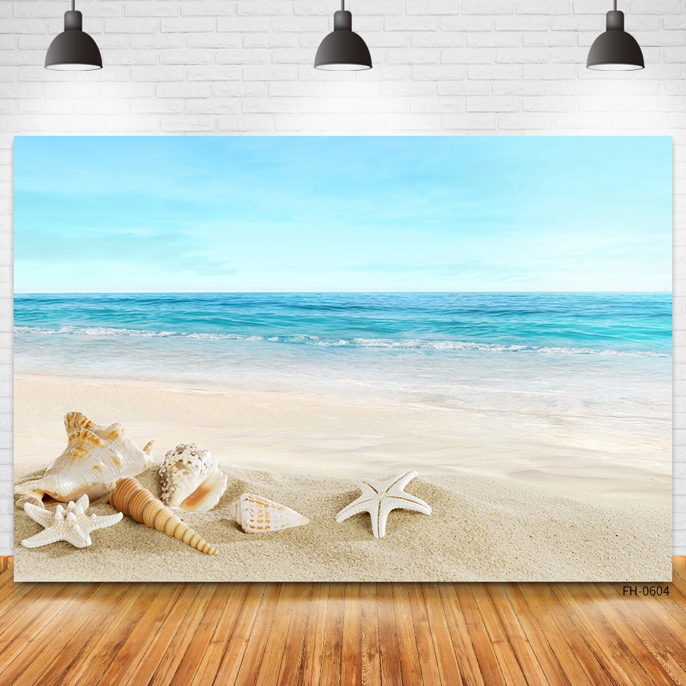Summer Tropical Photo Studio Backdrop Blue Sea Beach Sand StarShell ...