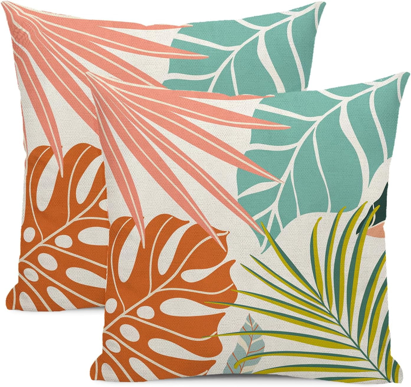 Summer Tropical Pillow Covers 18x18 Set of 2, Monstera Palm Leaf ...