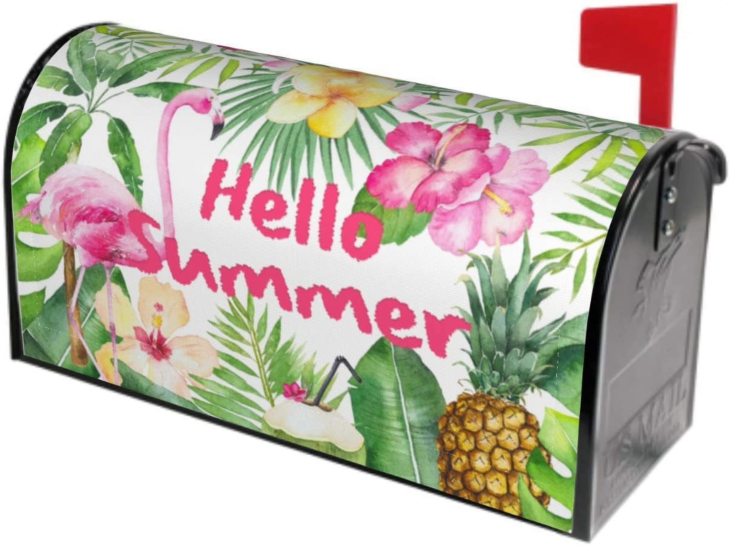 Summer Tropical Pink Flamingo Theme Mailbox Cover Palm Leaf and Flowers ...