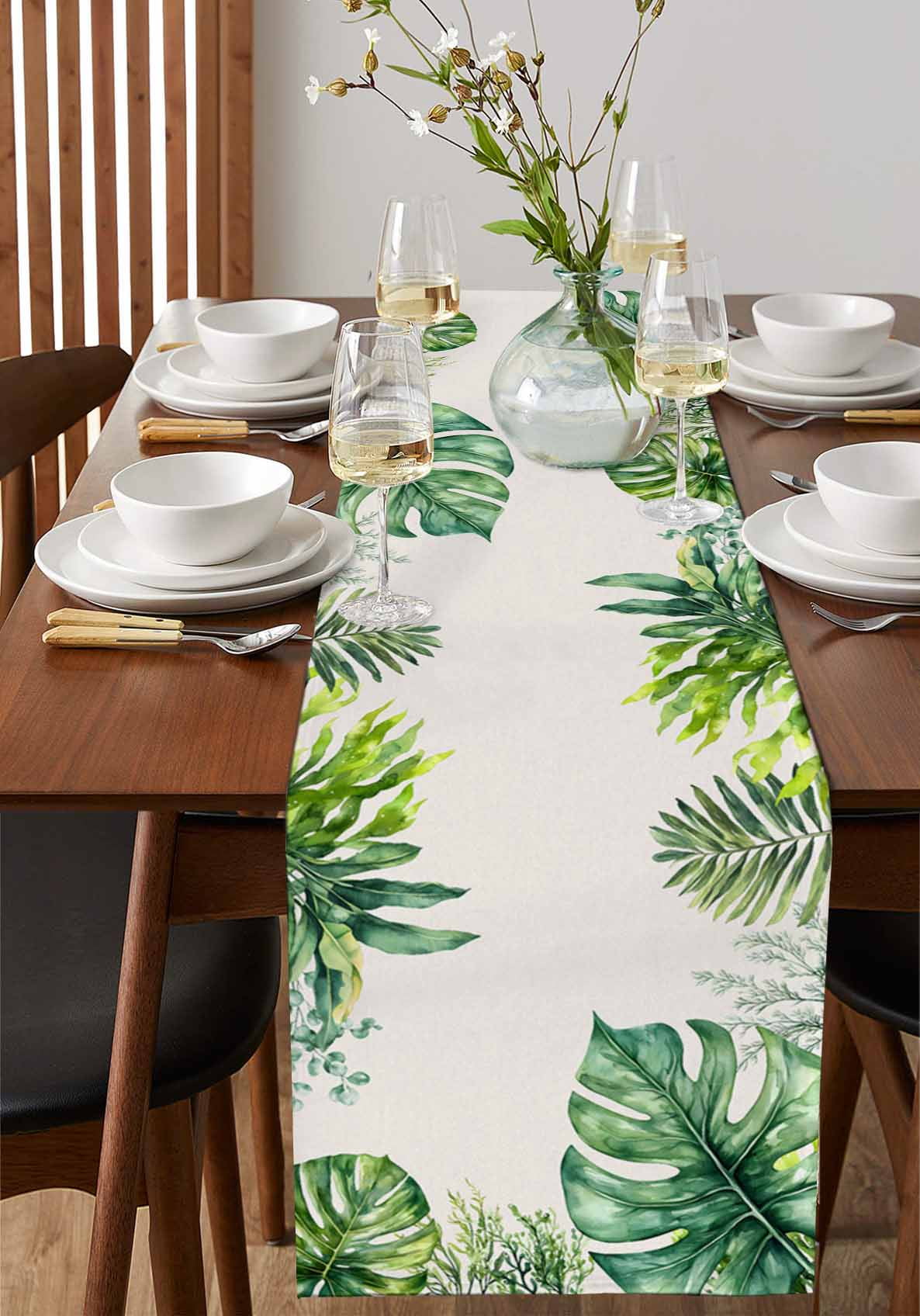 Summer Tropical Plants Palm Leaf Table Runner 13x72in Non-Slip Cotton ...