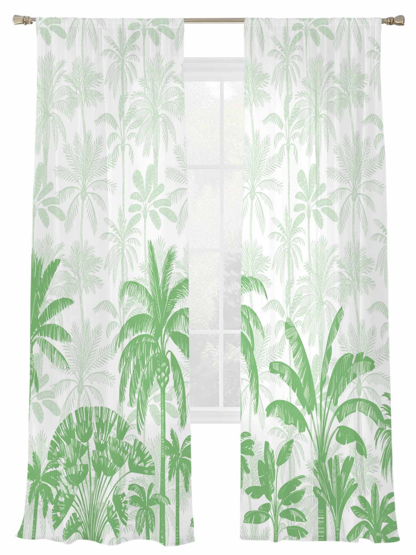 Summer Tropical Plants Sheer Curtains 84 Inch Long 2 Panels, Palm Trees ...