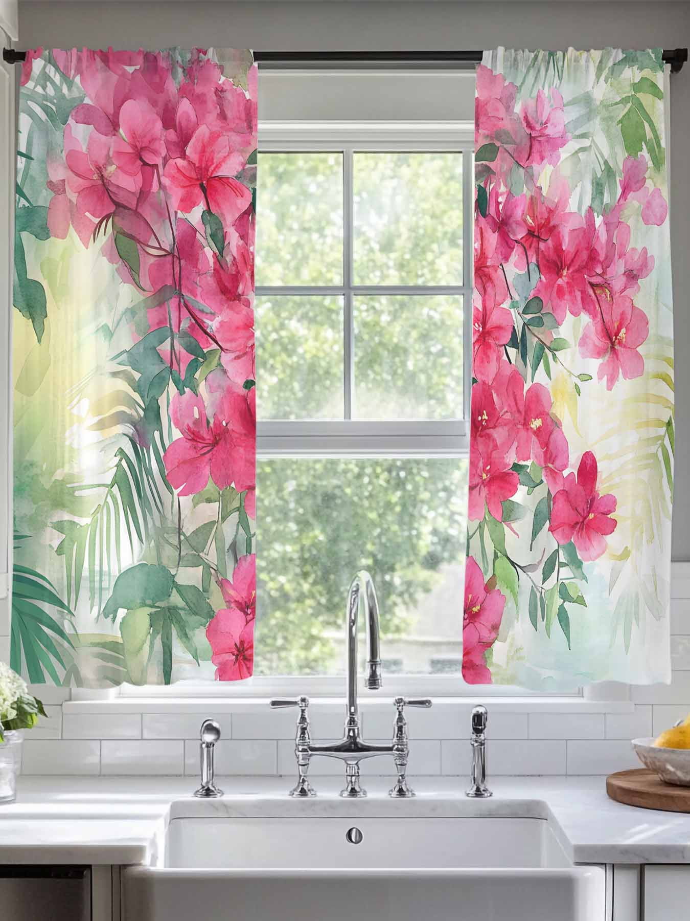 Summer Tropical Plants Sheer Curtains for Living Room Bedroom ...