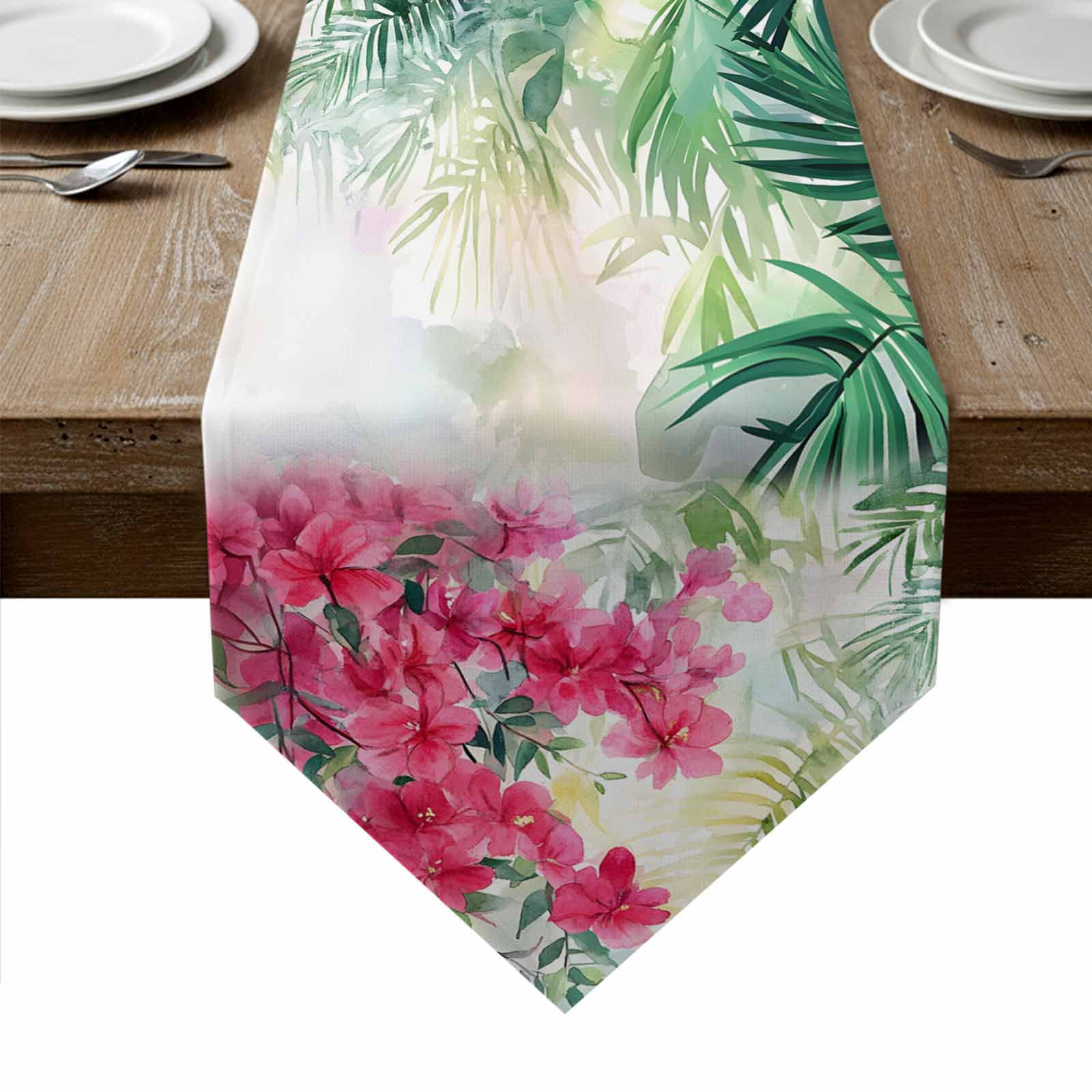 Summer Tropical Plants Table Runner Linen Burlap Table Runner 72 Inches ...