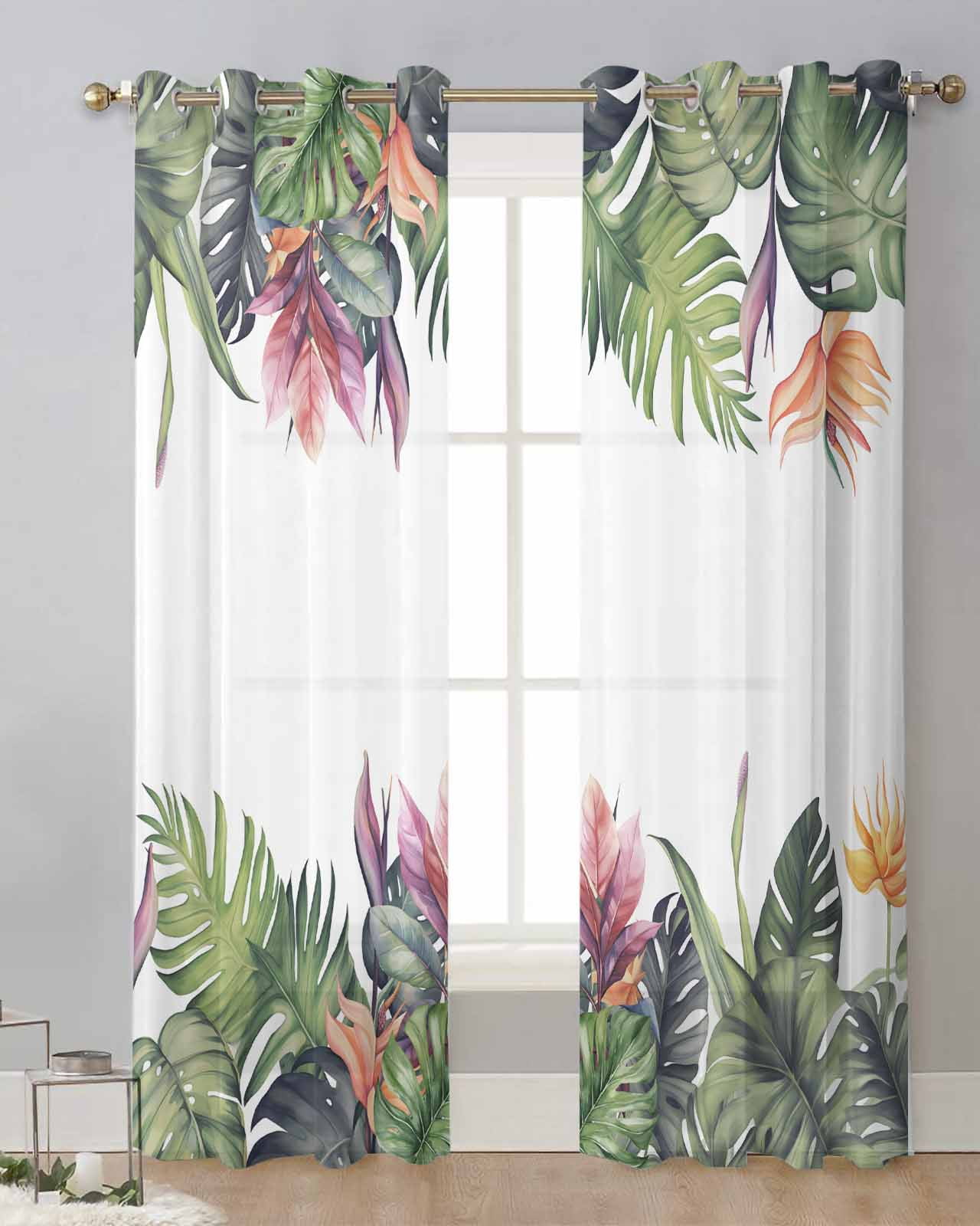 Summer Tropical Rainforest Plants Sheer Curtains For Living Room Window ...