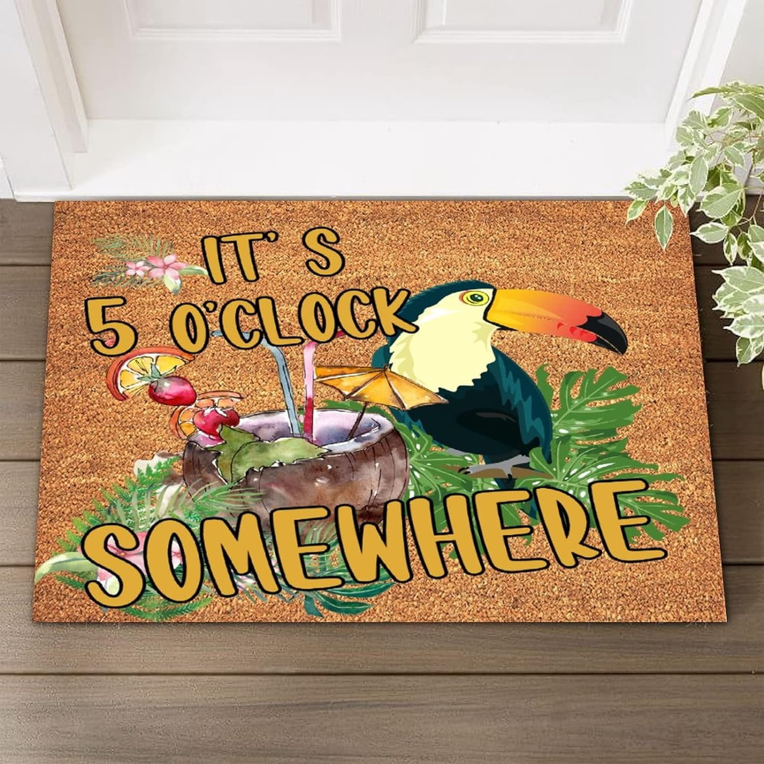 Summer Tropical Sea Beach Coir Door Mat It's 5 O'Clock Somewhere Parrot ...