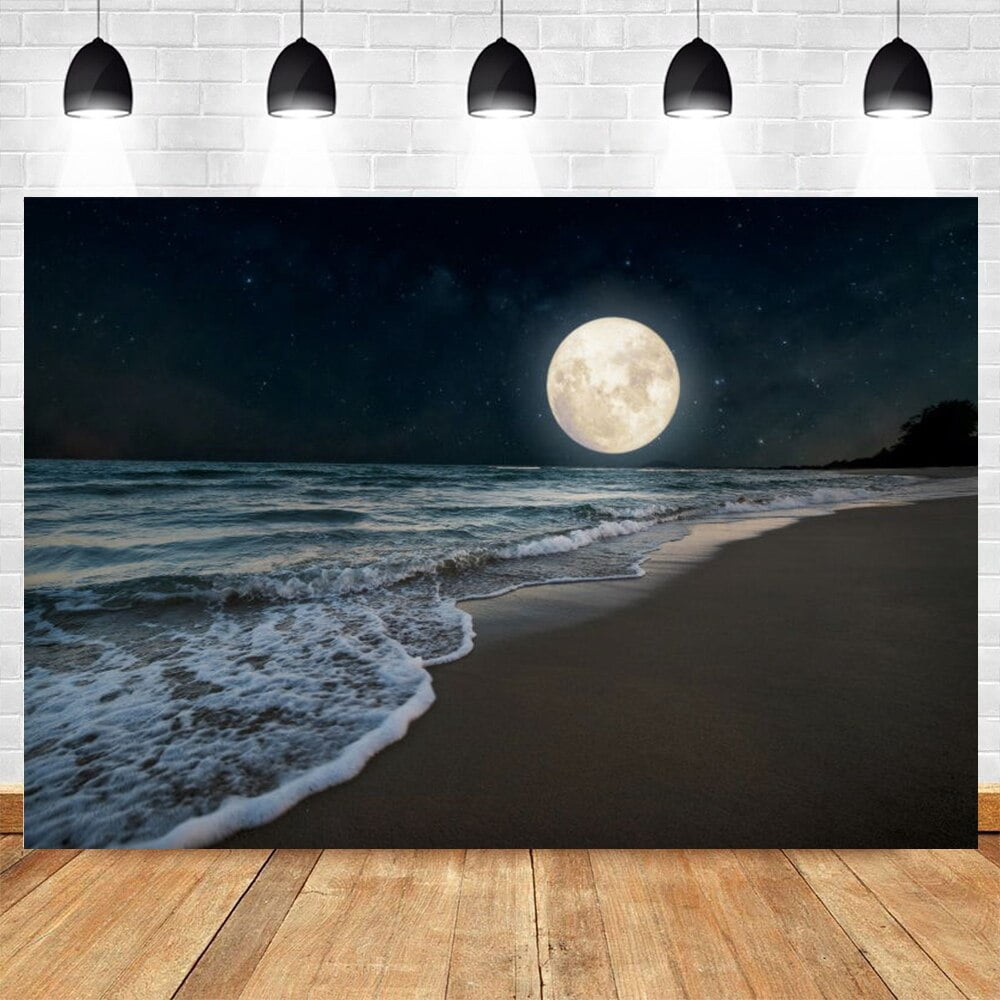 Summer Tropical Sea Ocean Beach Waves Moon Starry Sky Backdrop ...