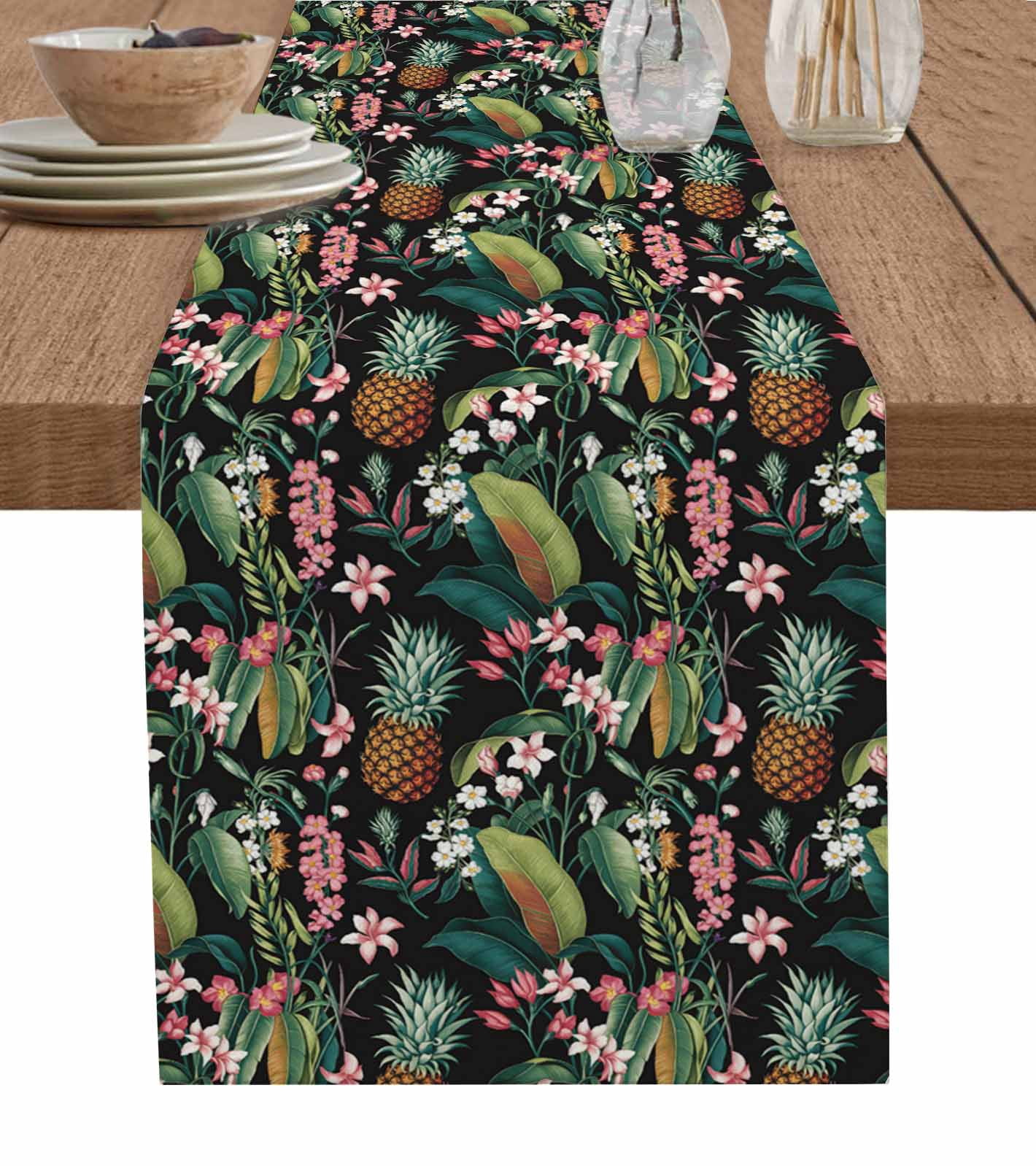 Summer Tropical Table Runner 72 Inches, Pineapple Floral Botanical ...