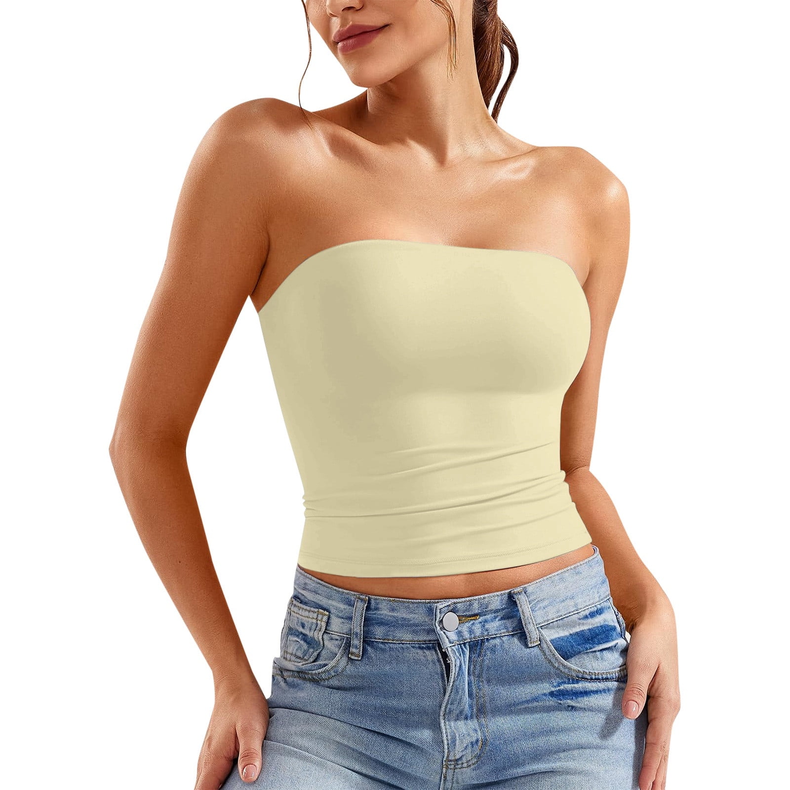 Summer Tube Tops Basic Crop Tops for Women Strapless Tank Going Out ...