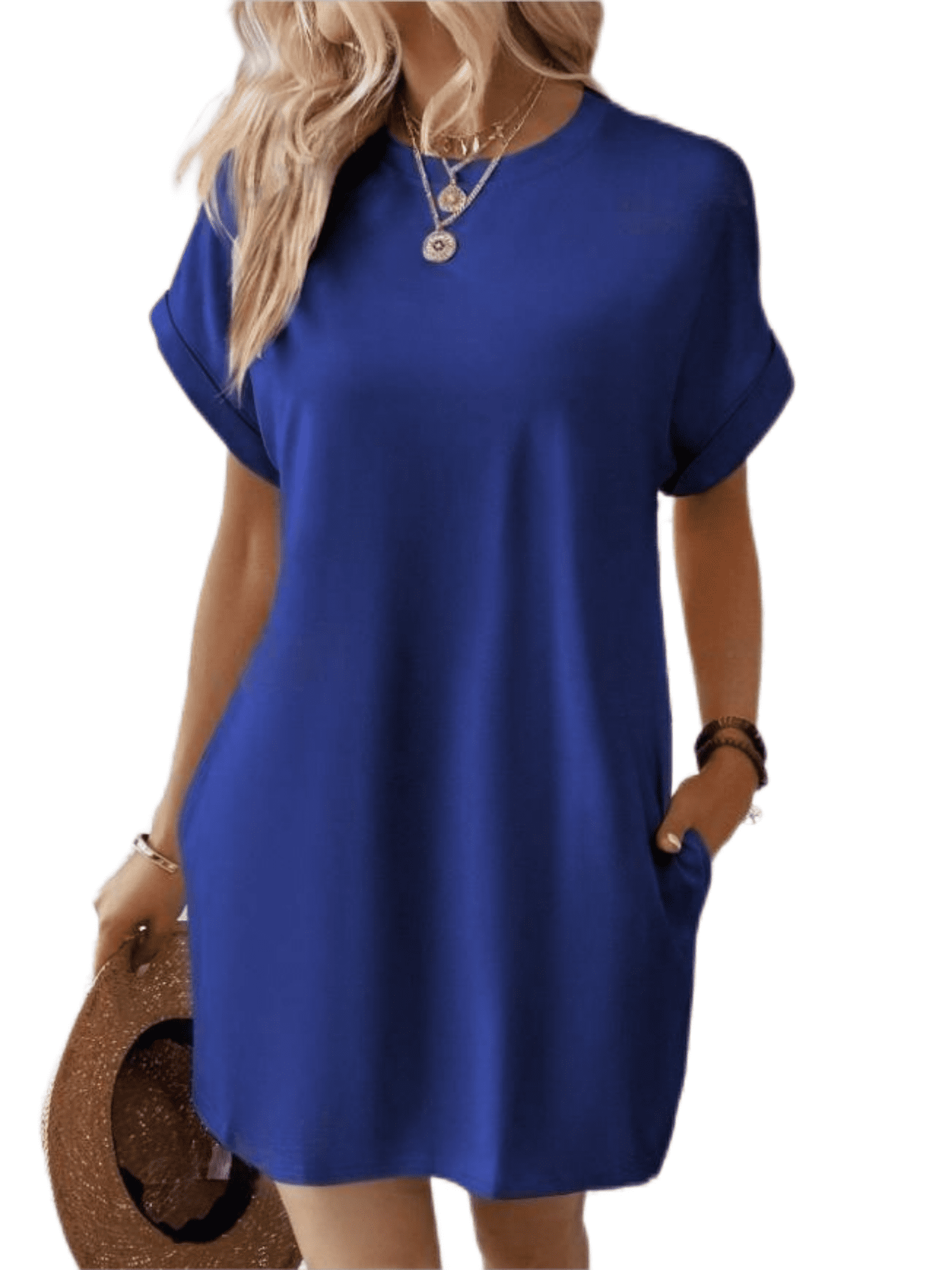 YOURISS Women Midi Dress Soft T Shirt Dress Short Sleeve Casual Royal ...