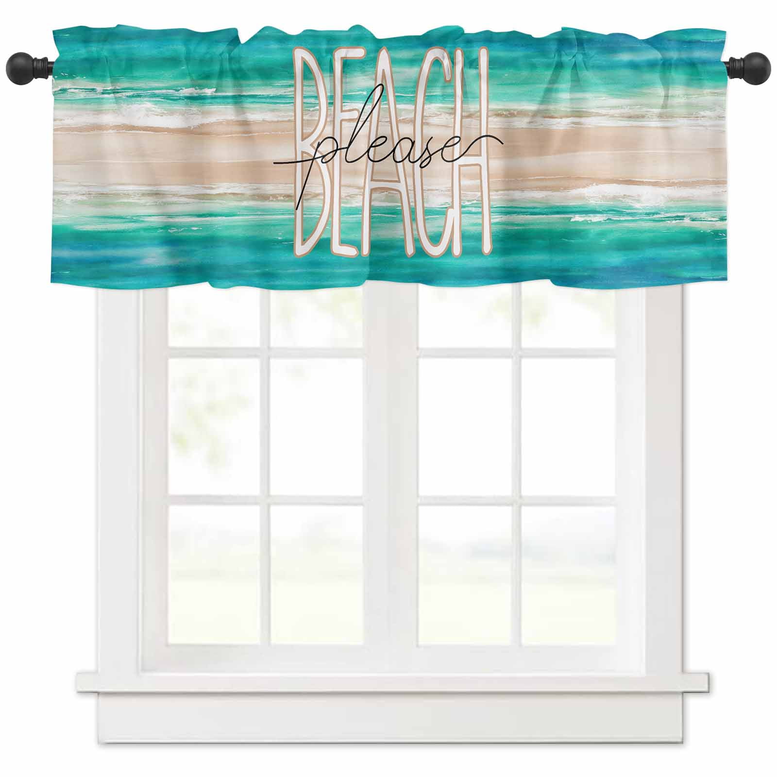 Summer Turquoise Beach Valances for Windows Farmhouse Kitchen Curtains ...