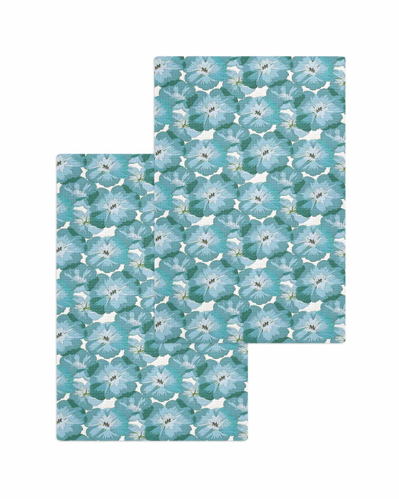 Summer Turquoise Flower Kitchen Dish Towels for Drying Dishes Set of 2 ...