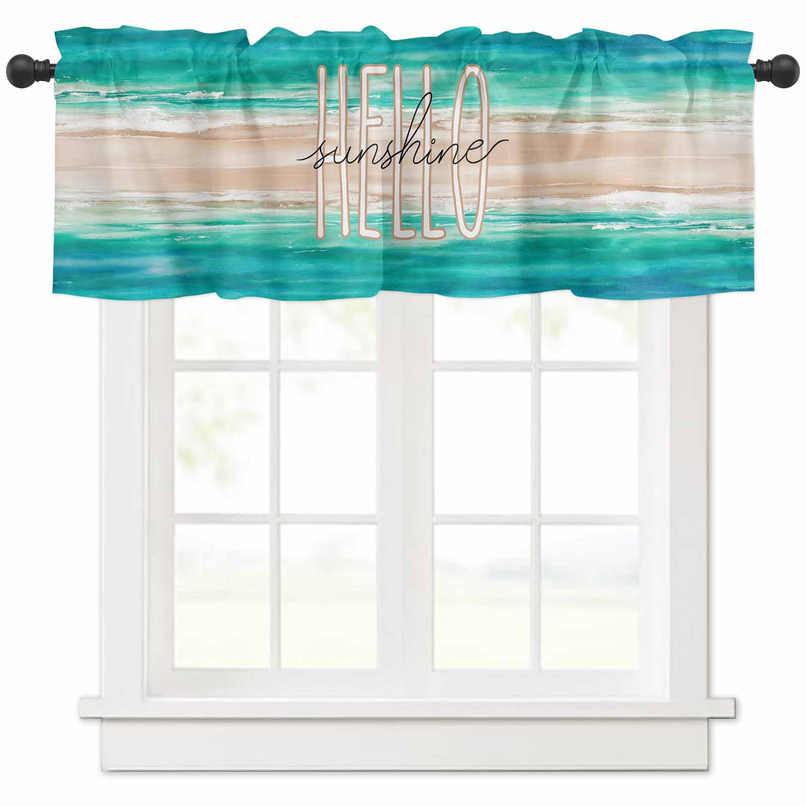 Summer Turquoise Ocean Valances for Windows Farmhouse Kitchen Curtains ...