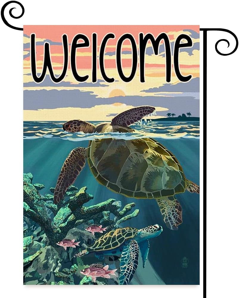 Summer Turtle Beach Garden Flag 12x18 Inch Double Sided,Best Choice ...