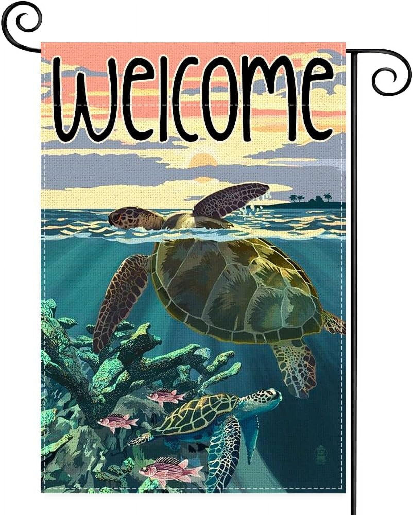 Summer Turtle Beach Garden Flag Double Sided, Best Choice Welcome ...