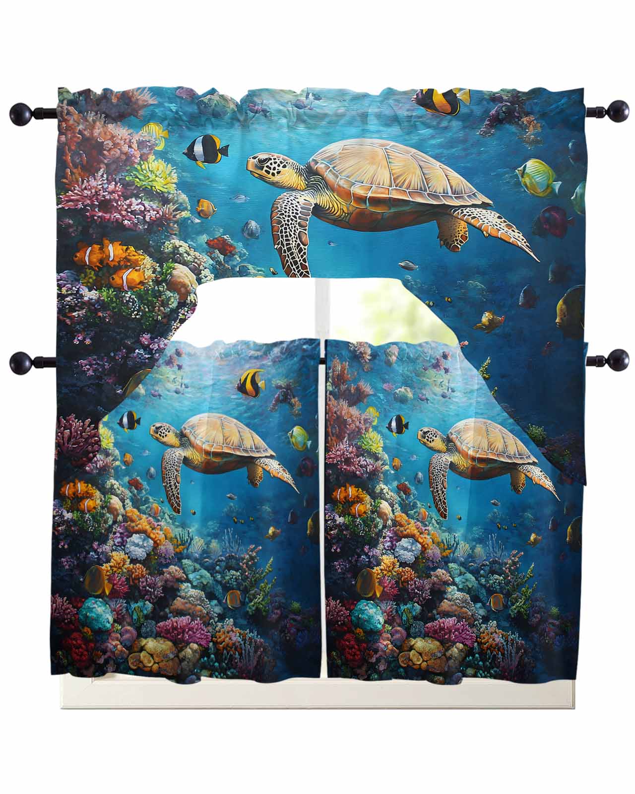 Summer Turtle Kitchen Curtains Sets 36 Inch Length with Valance, Ocean ...
