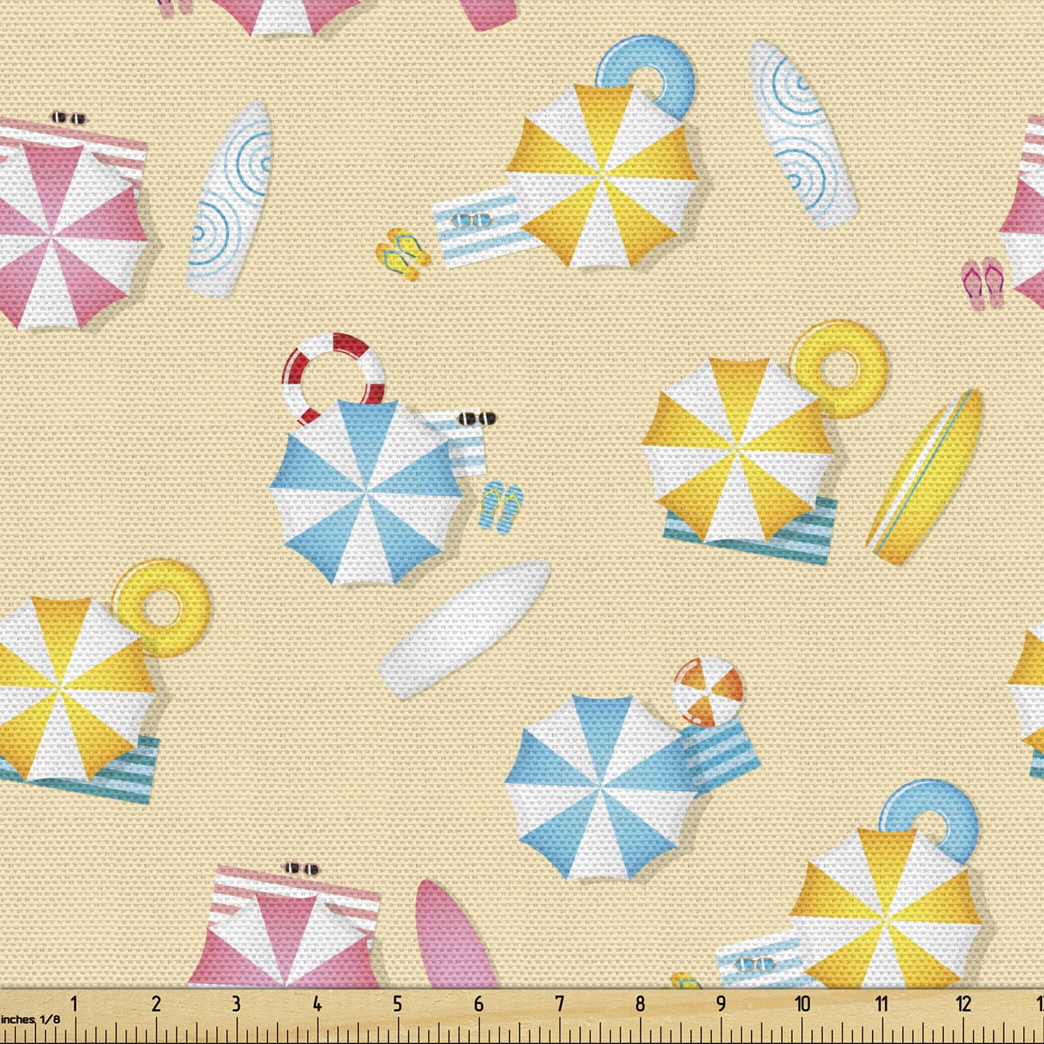 Ambesonne Summer Fabric by the Yard Upholstery, Beach Fun Umbrellas ...