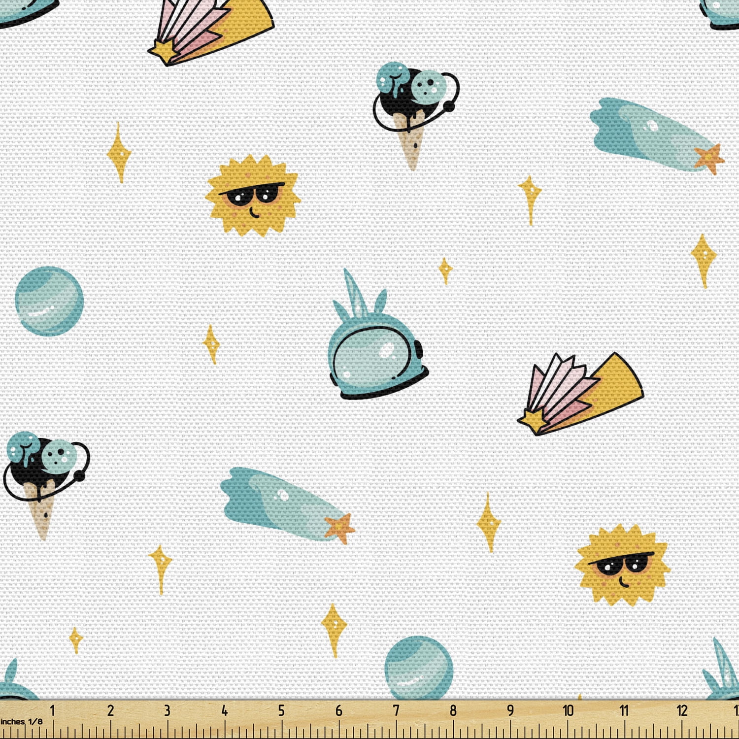 Ambesonne Summer Fabric by the Yard Upholstery, Ice Cream Sun Cosmos ...