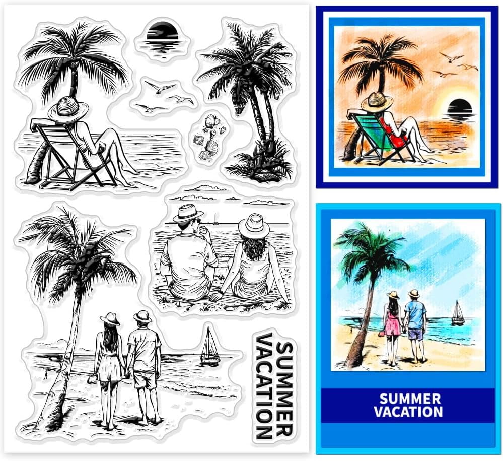 Summer Vacation Clear Stamps Beach Couple Clear Rubber Stamps Coconut ...