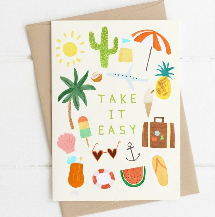 Summer Vacation Greeting Card – “Take It Easy” Tropical Design – Blank ...