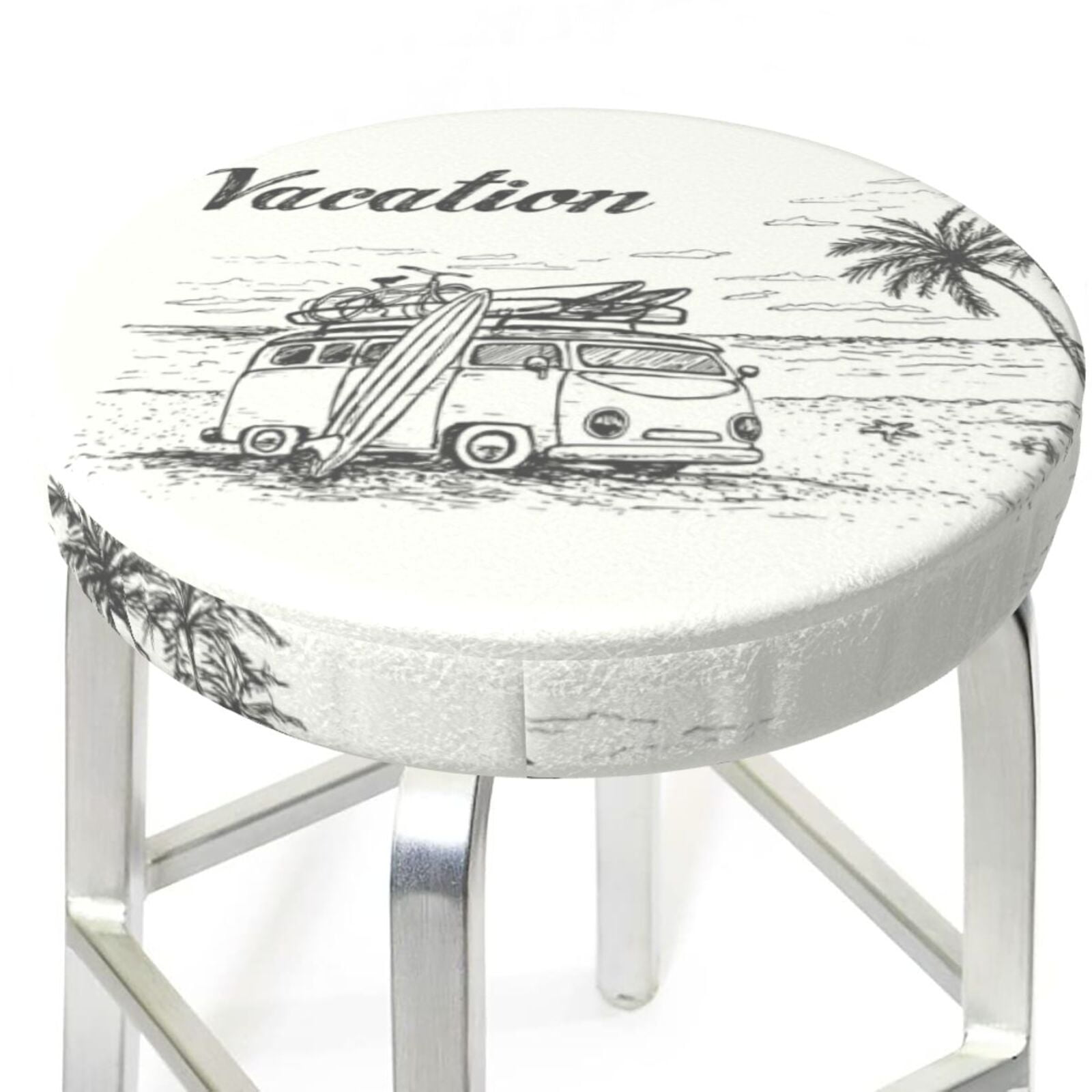 Summer Vacation Scene With Camping Van Round Bar Stool Covers, Soft ...