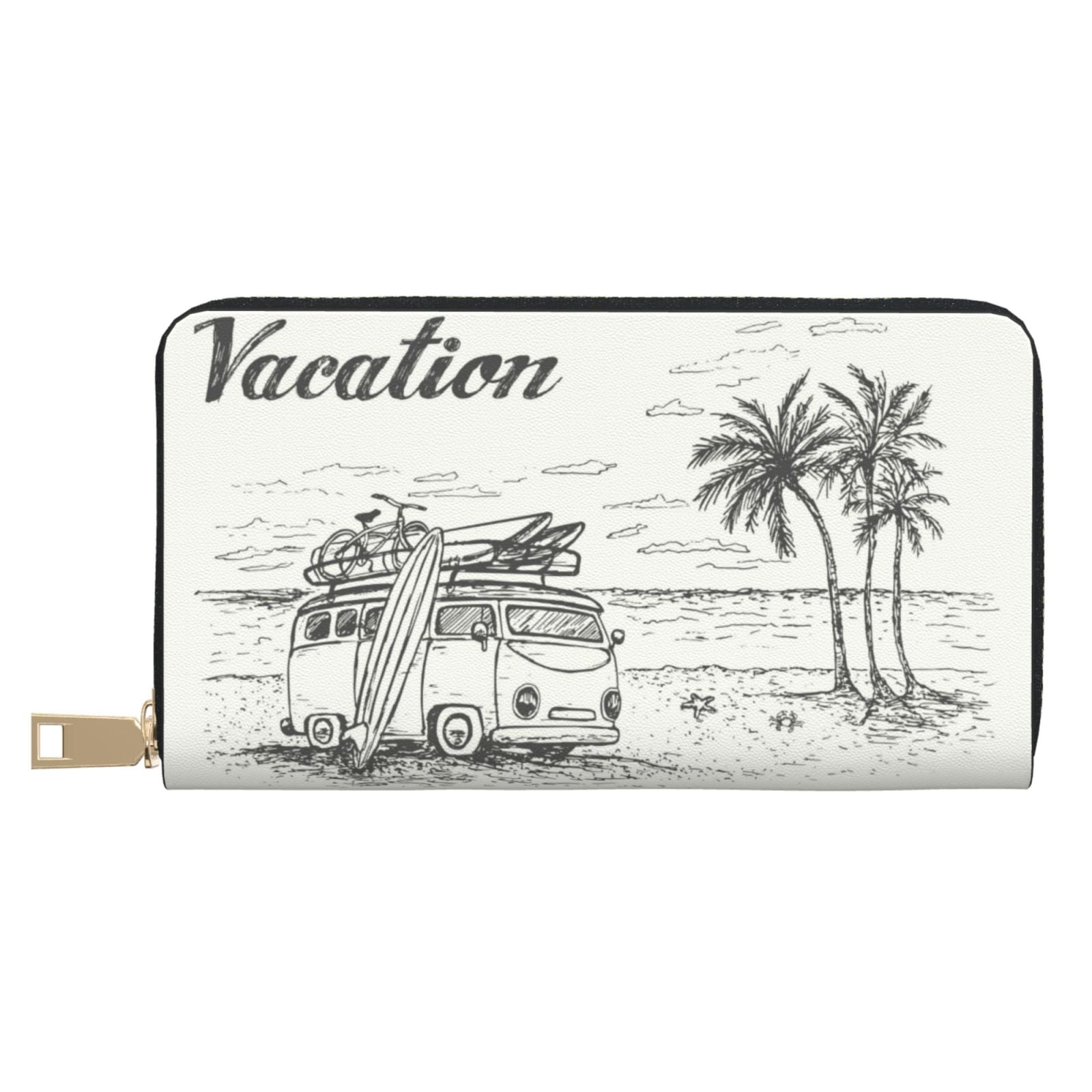 Summer Vacation Scene With Camping Van Wallet Women, Leather Bifold ...