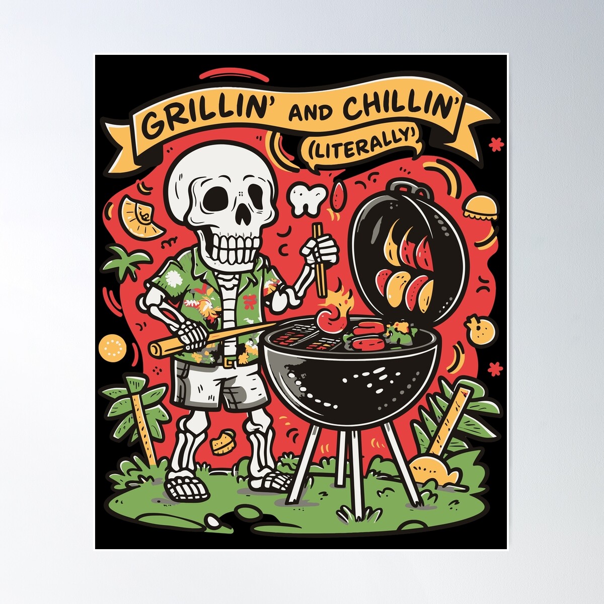 Summer Vacation - Skeleton Grillin' And Chillin' Poster Wall Art ...