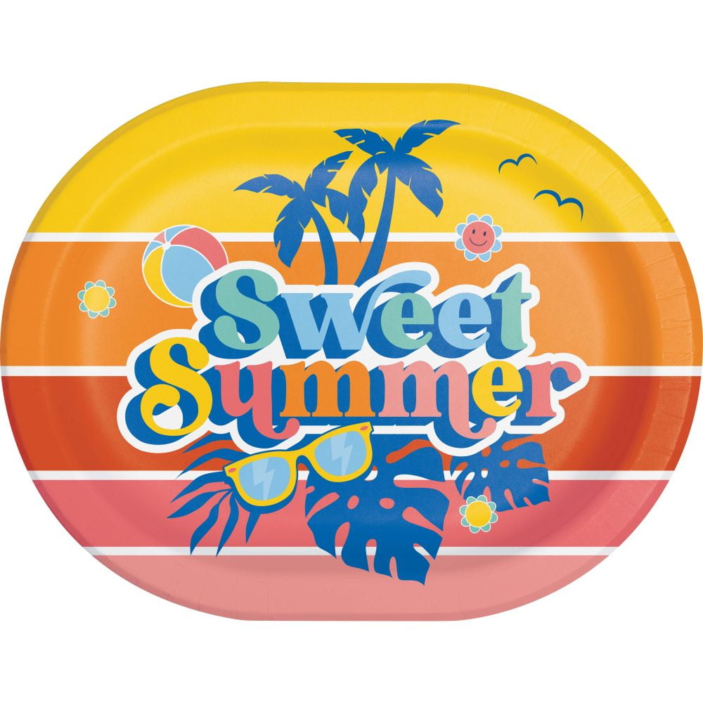 Summer Vibes 12-inch Oval Paper Plates 8 Per Pack - Walmart.com