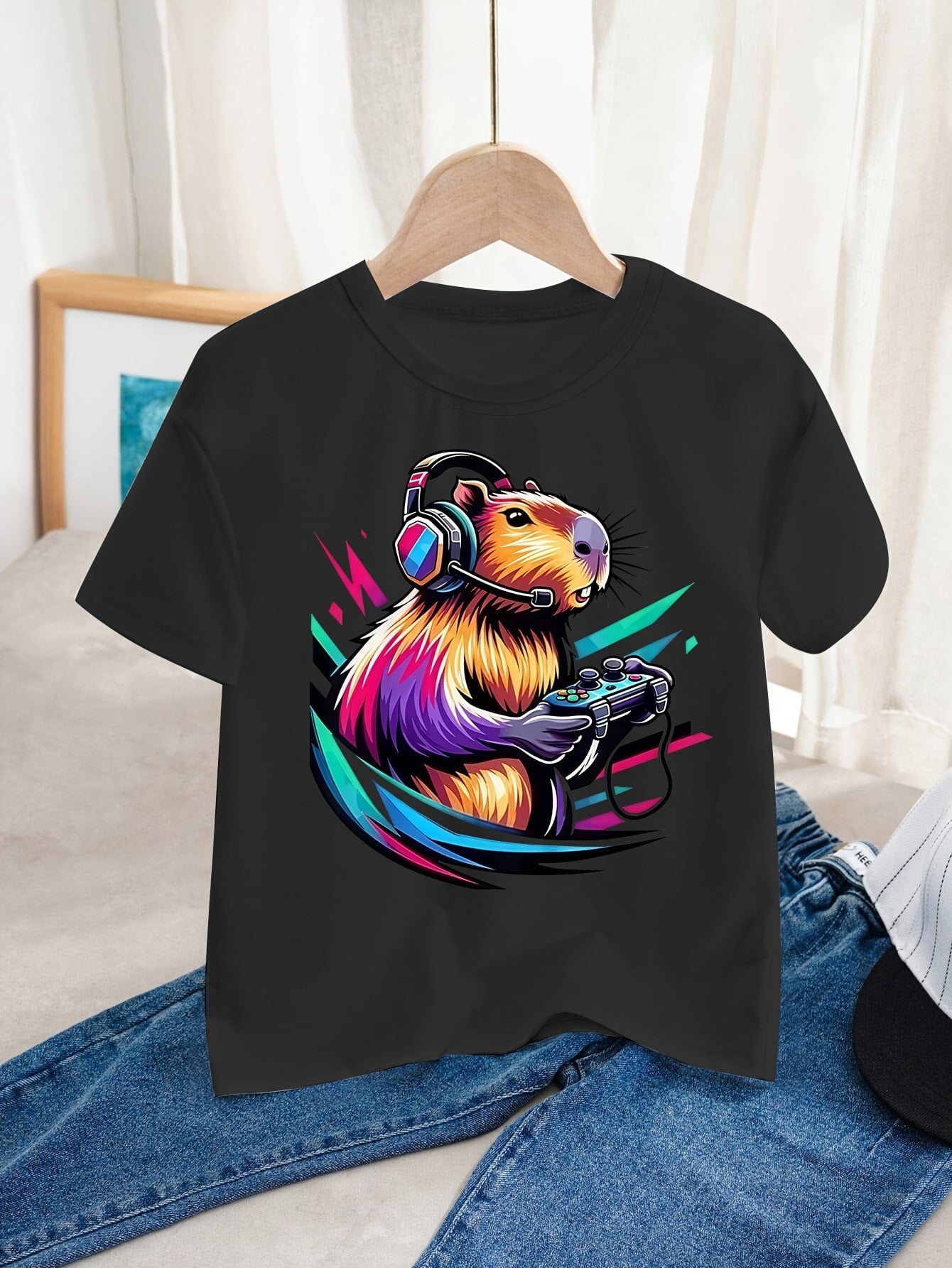 Summer Vibes| Boys' Light Blue Casual Summer T-Shirt - Fun Capybara ...
