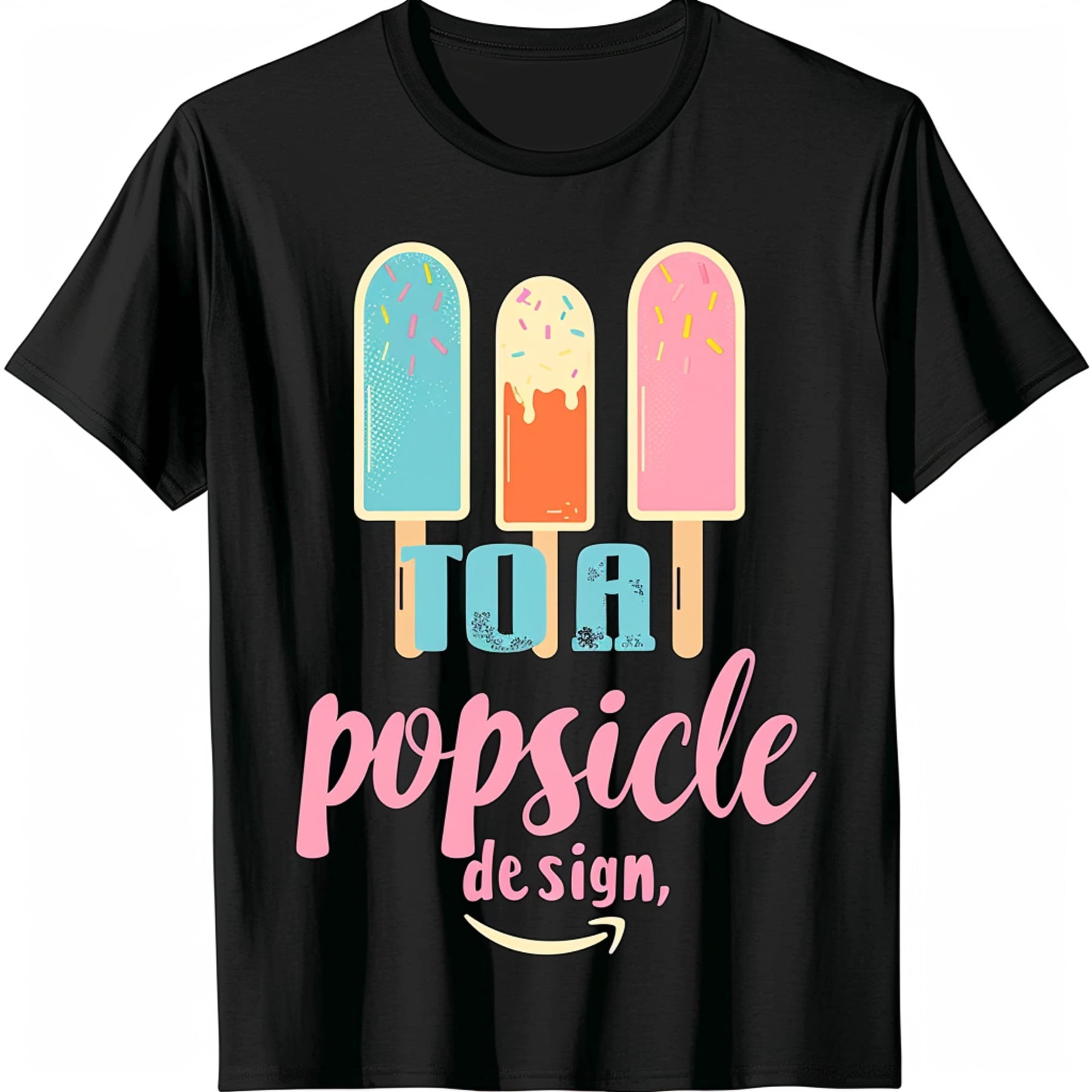 Summer Vibes: Colorful Popsicle Design Black T Shirt with 'Total ...