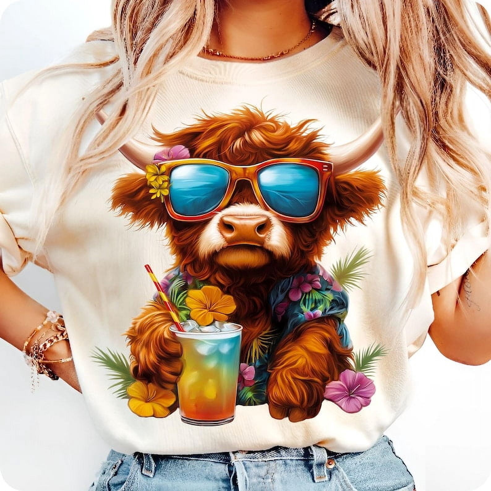 Summer Vibes Highland Cow T-shirt, Retro Funny Beach Shirt, Summer ...