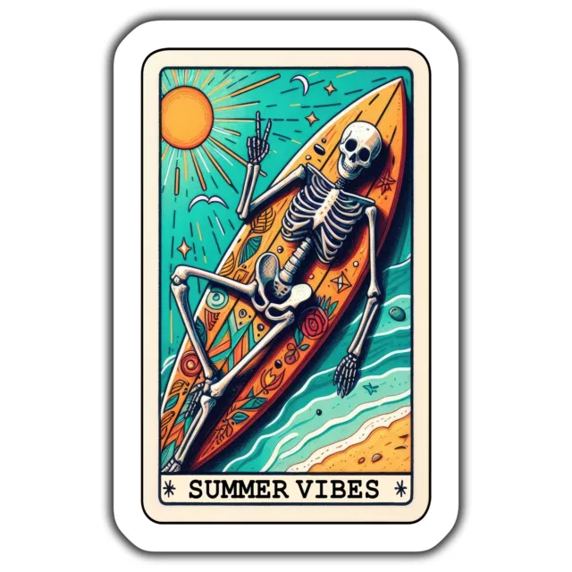 Summer Vibes Skeleton Sticker, Skeleton Surfer Sticker, Beach Vibes ...