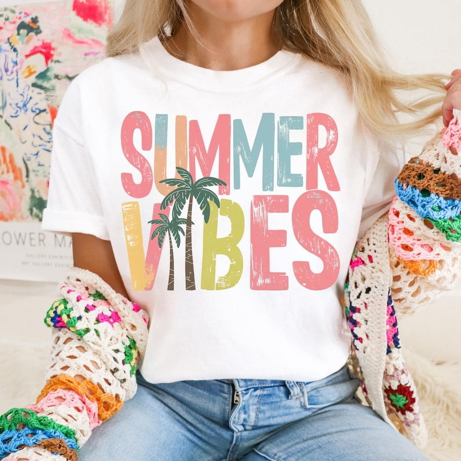 Summer Vibes T-Shirt Sunshine Retro Summer Vibes Trendy Spring Break ...