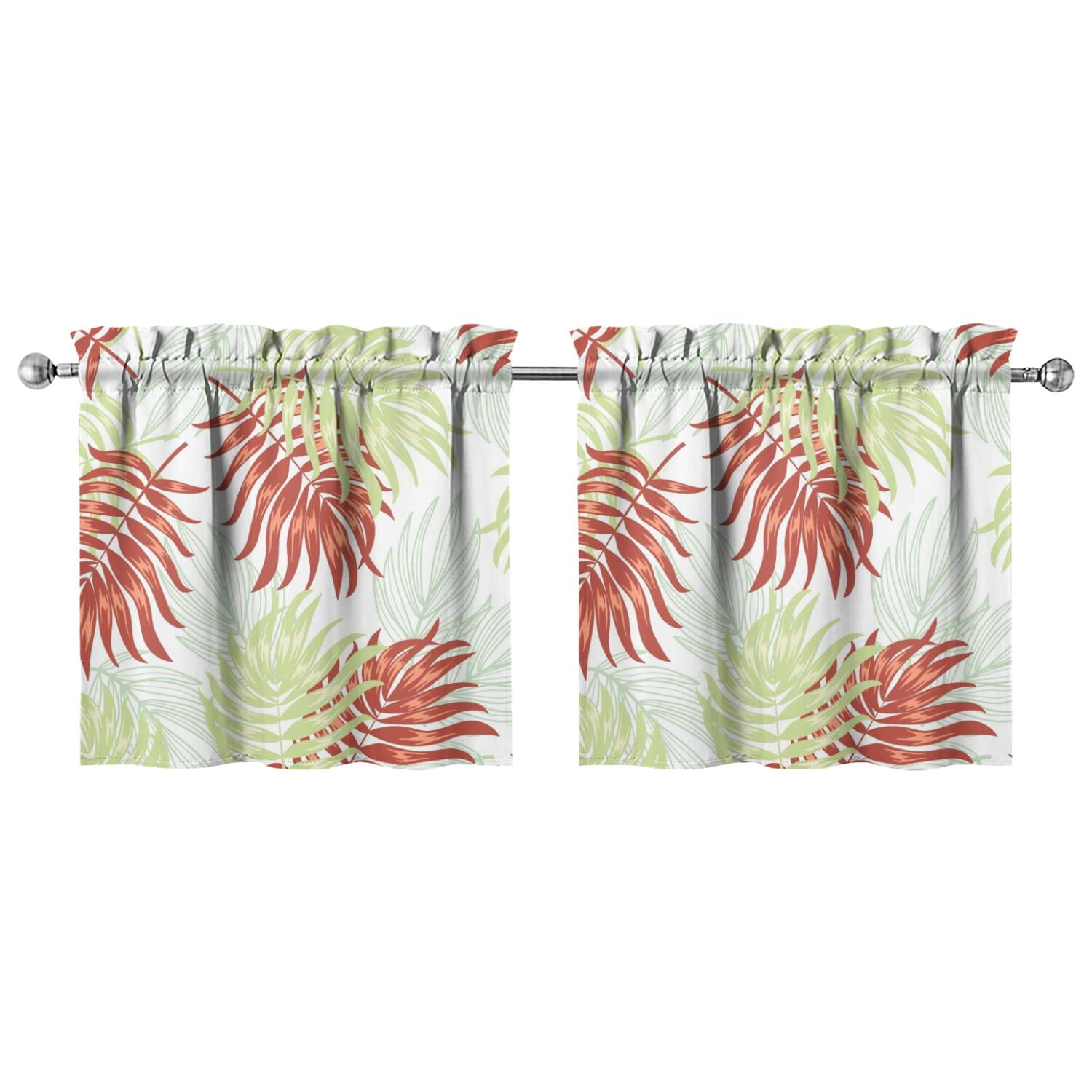Summer Vibes Tropical Leaf Kitchen Curtains 2 Pack 27.5x24 Inch Semi ...