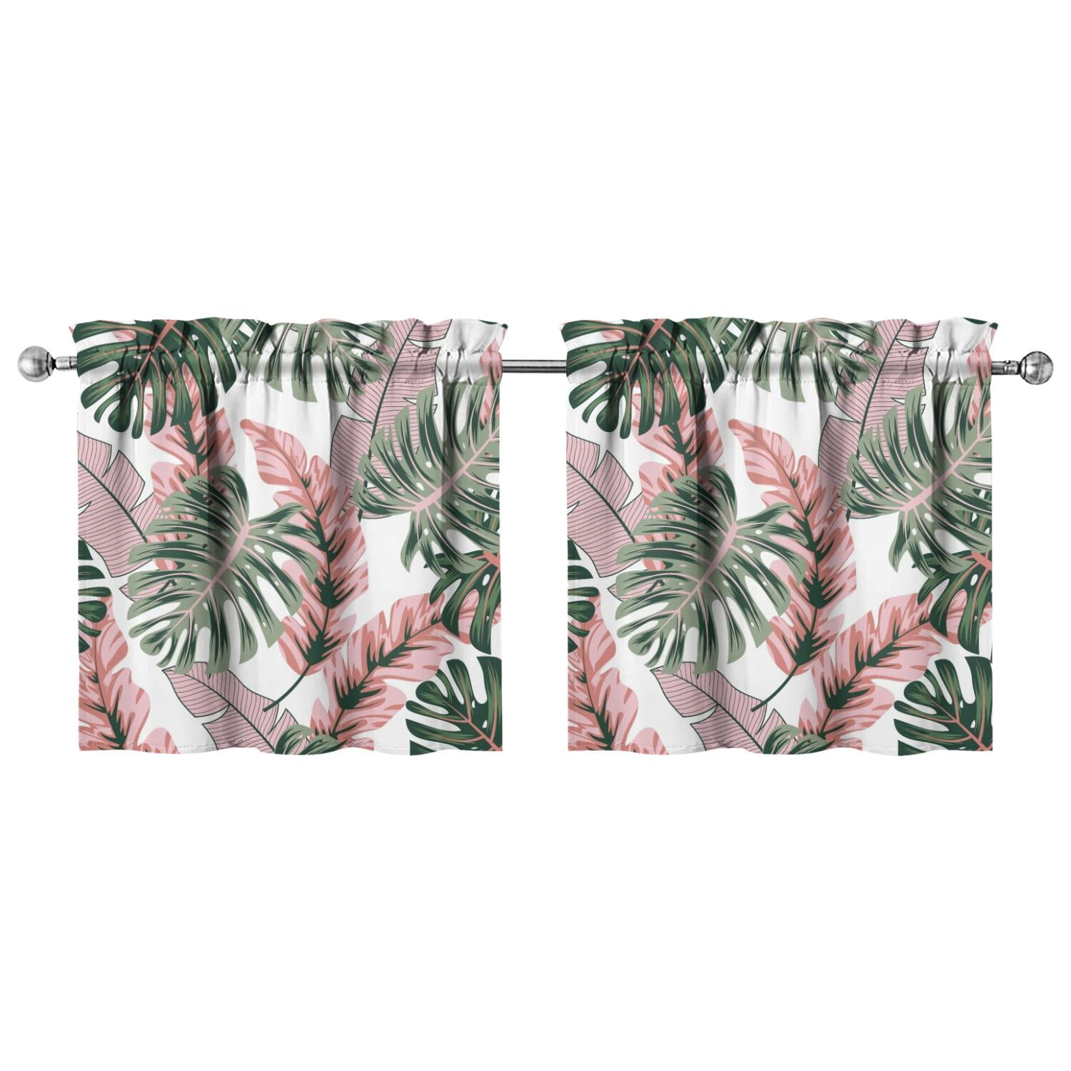 Summer Vibes Tropical Leaf Kitchen Curtains 2 Pack 27.5x24 Inch Semi ...