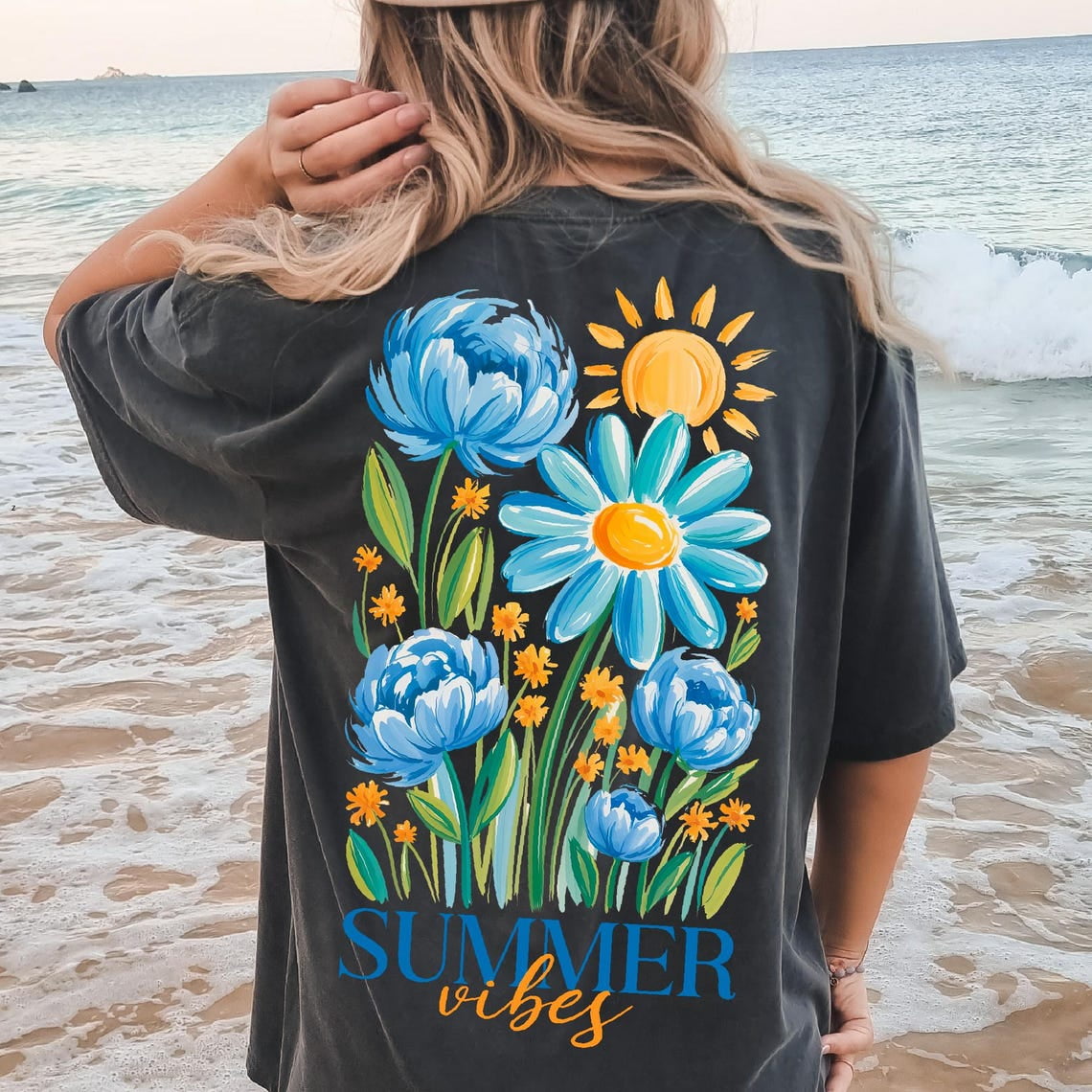 Summer Vibes shirt – Watercolor Floral Sublimation Design With Sun And ...