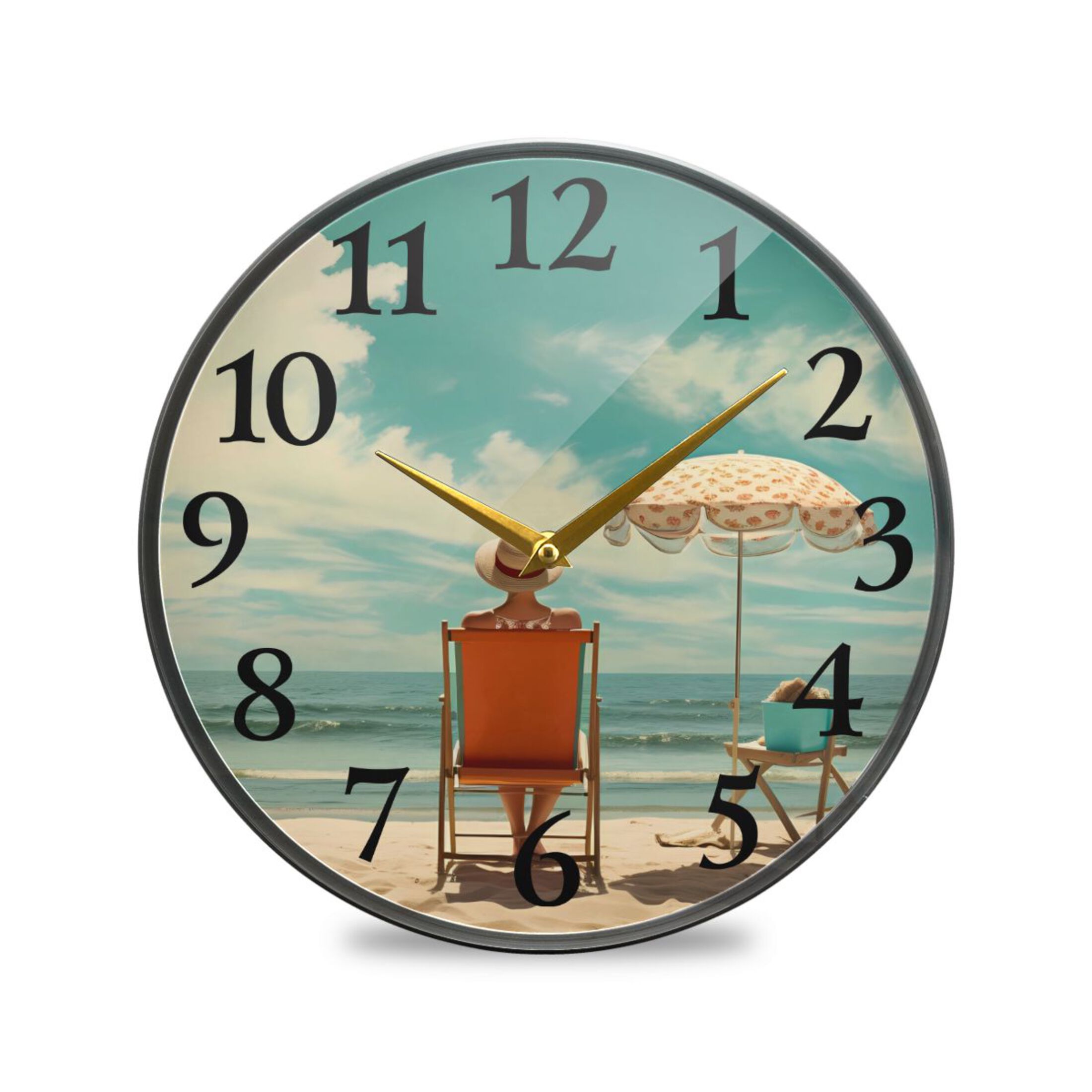 Summer Vocation Beach Wall Clocks Battery Operated 9.5 Inch Round Clock ...