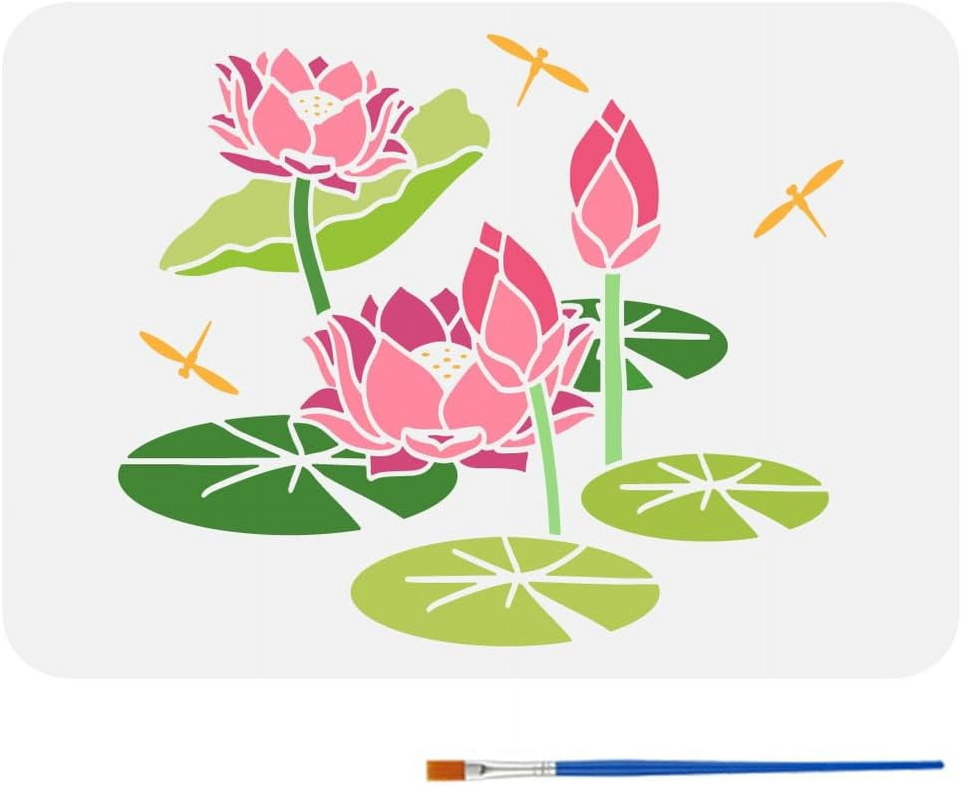 Summer Water Lilies Painting Stencil with Paint Brush 8.3x11.7" Lotus ...