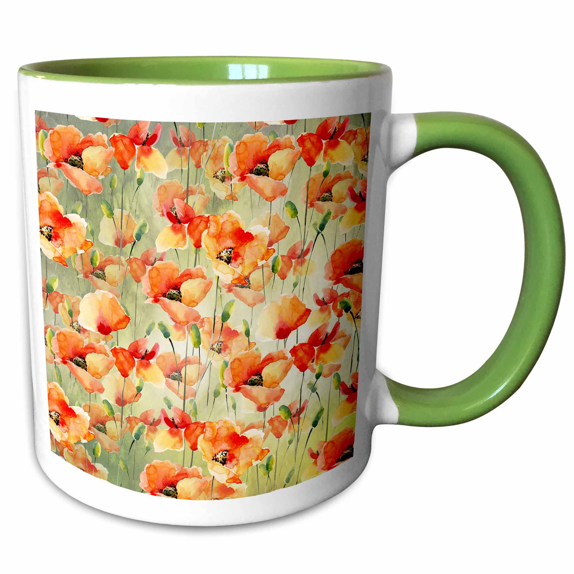 3drose, Summer Watercolor Floral Pattern Poppy Flower Field, 15oz Two ...