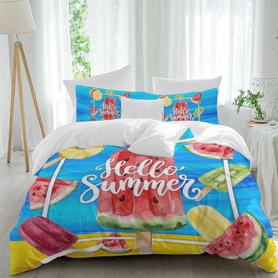 Summer Watercolor Fruit Ice-lolly Queen Size Bed Set,Watermelon ...