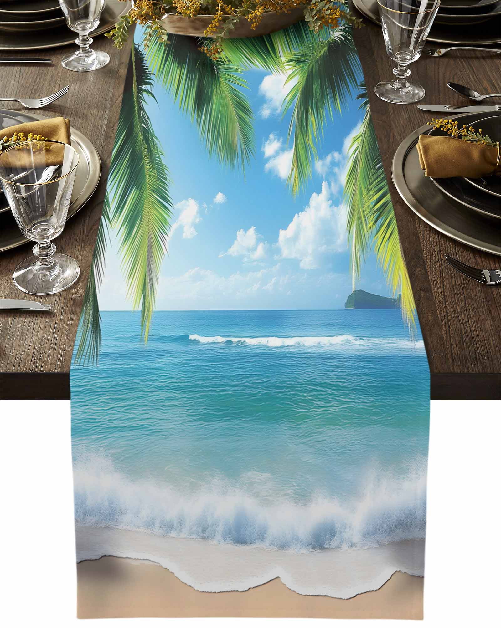 Summer Watercolor Ocean Beach Table Runners 13x36 Inches Long Linen ...