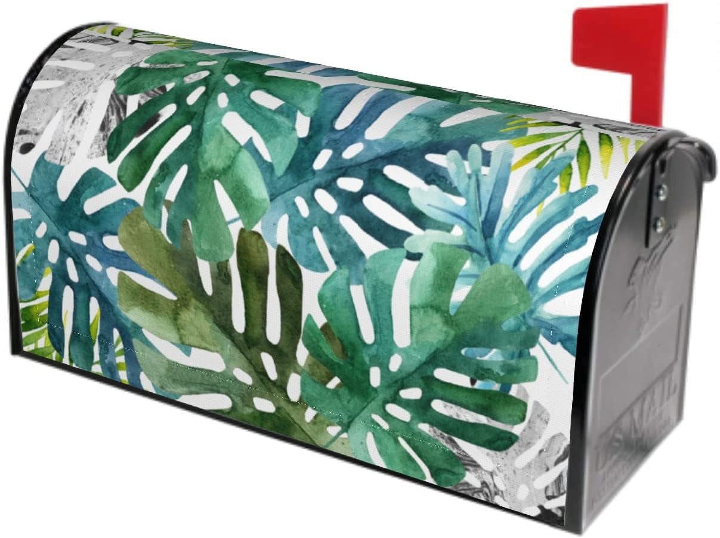 Summer Watercolor Palm Frond Leaf Mailbox Cover Tropical Green Leaf ...