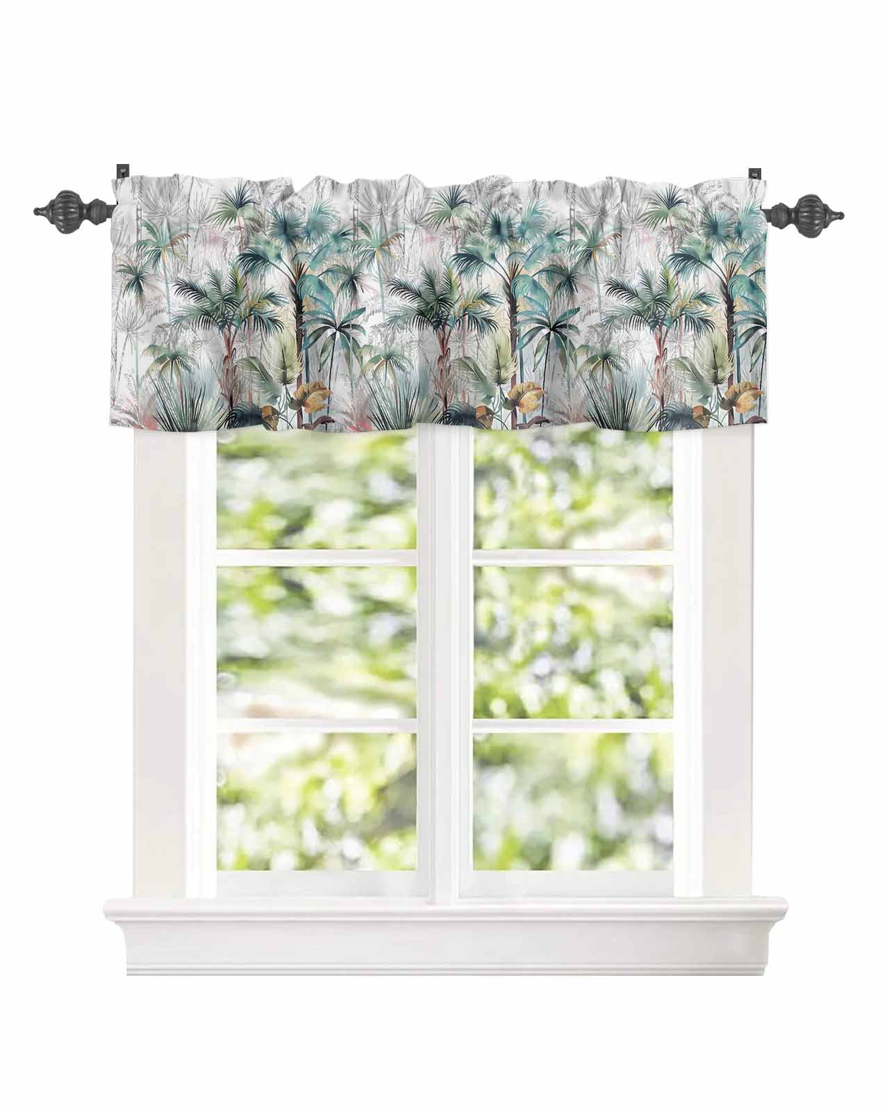 Summer Watercolor Palm Trees Window Valances for Kitchen,Rod Pocket ...