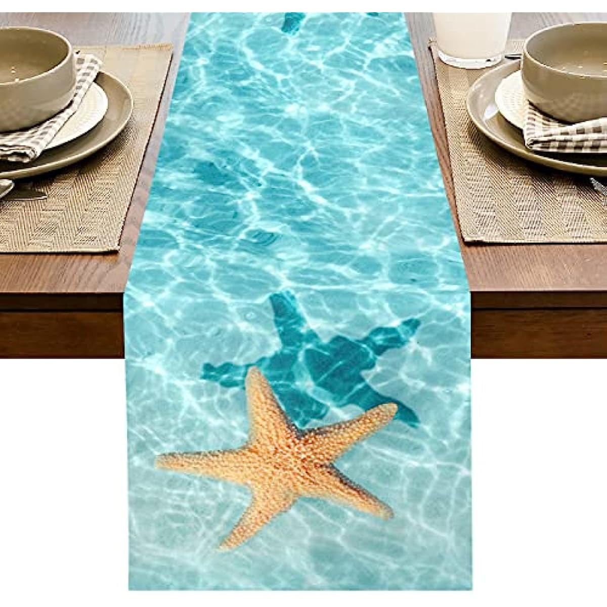 Summer Watercolor Star Ocean Linen Table Runners Kitchen Table r ...