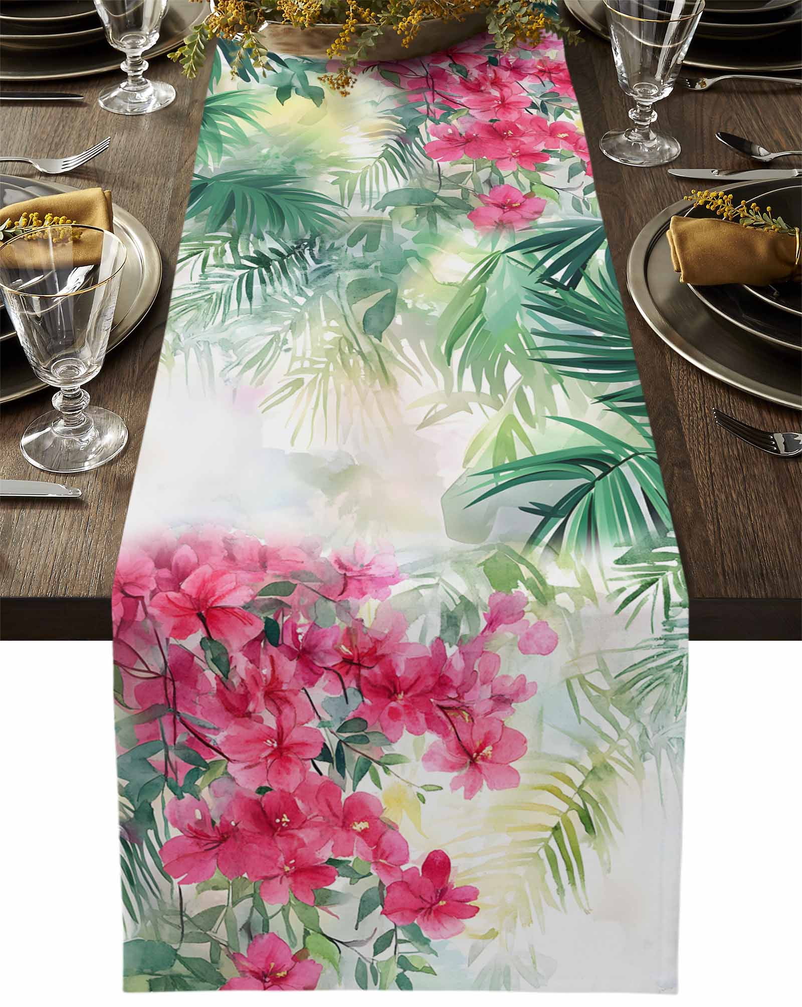 Summer Watercolor Wildflower Leaf Table Runners 13x36 Inches Long Linen ...