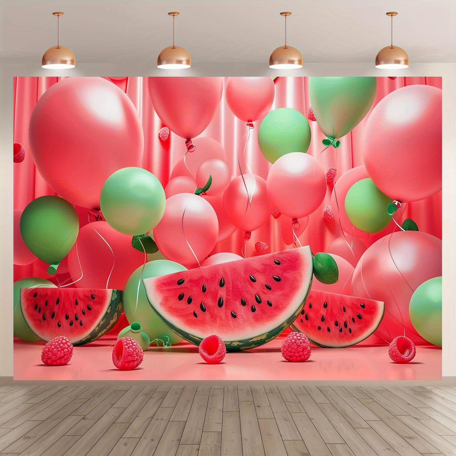 Summer Watermelon Backdrop Green Pink Watermelon Balloon Photography ...