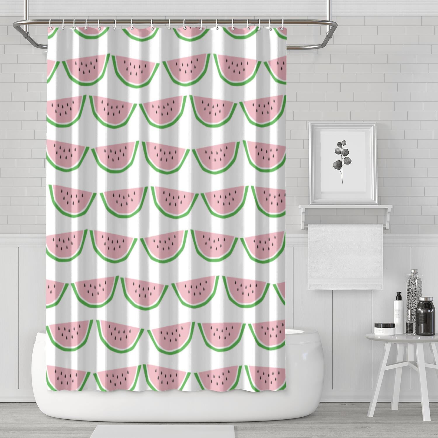 Summer Watermelon Bath Curtain 72" x 72" Waterproof Hotel Style with 12 ...