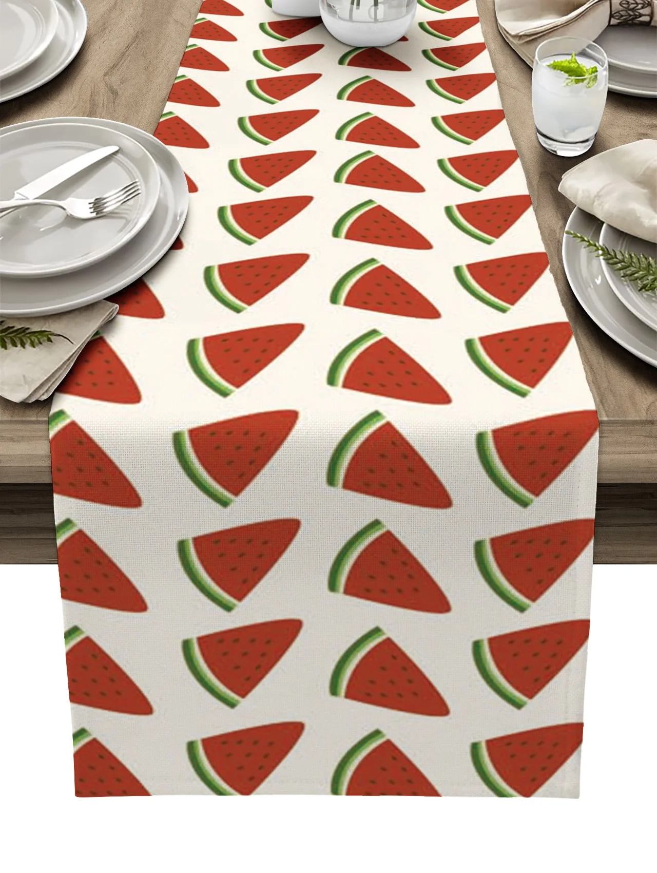 Summer Watermelon Cartoon Stripes Table Runner Modern Party Dining ...